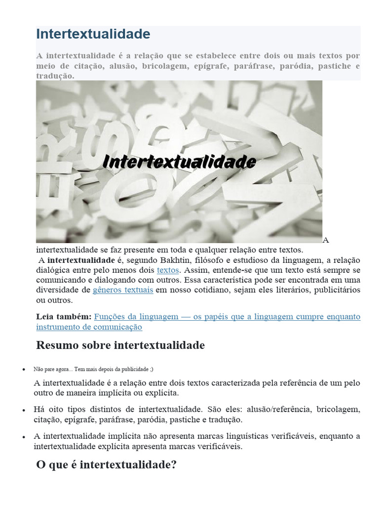 Intertextualidade | Download grátis PDF | Amor | Intertextualidade