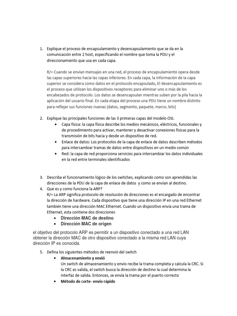 Respuestas Parcial 1 | PDF | Conmutador de red | Modelo osi