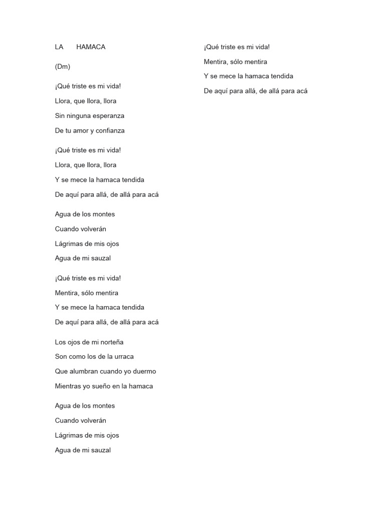 Letra de "La Hamaca" y Otras Marineras | PDF
