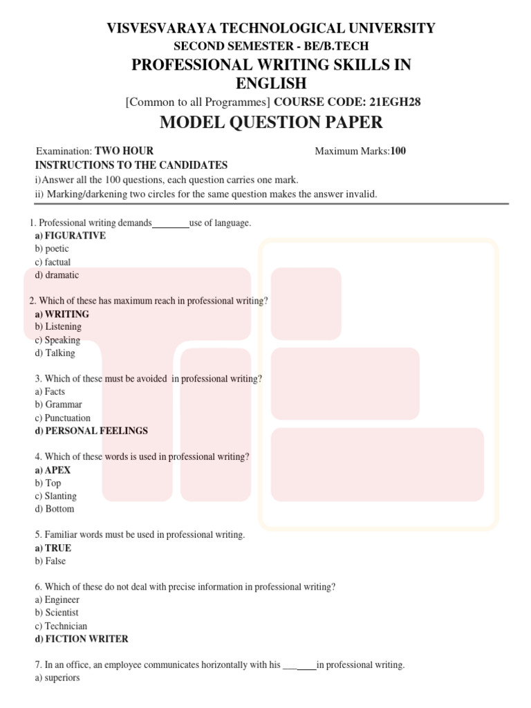 II Semester English Model QP - Solved TIE | PDF | Communication | Truth