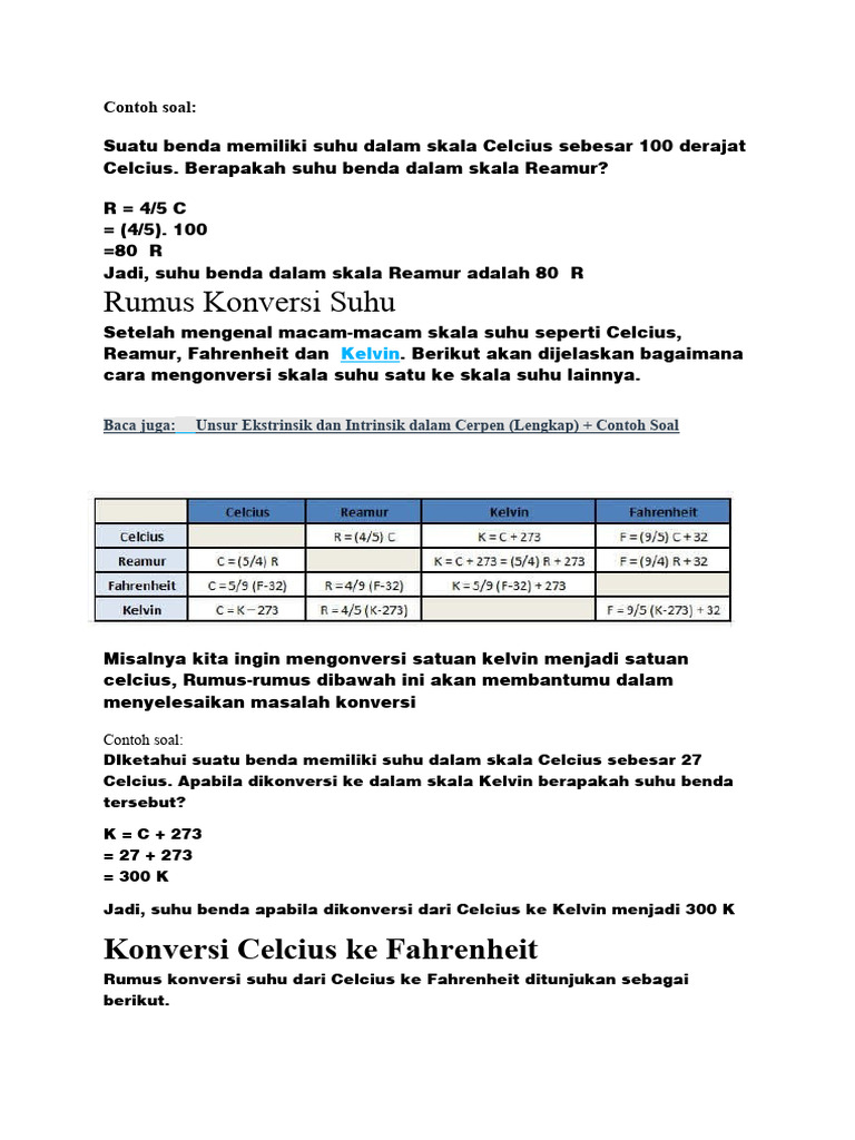 Contoh Soal Konversi Suhu Lengkap | PDF | Metode & Bahan Ajar | Sains ...