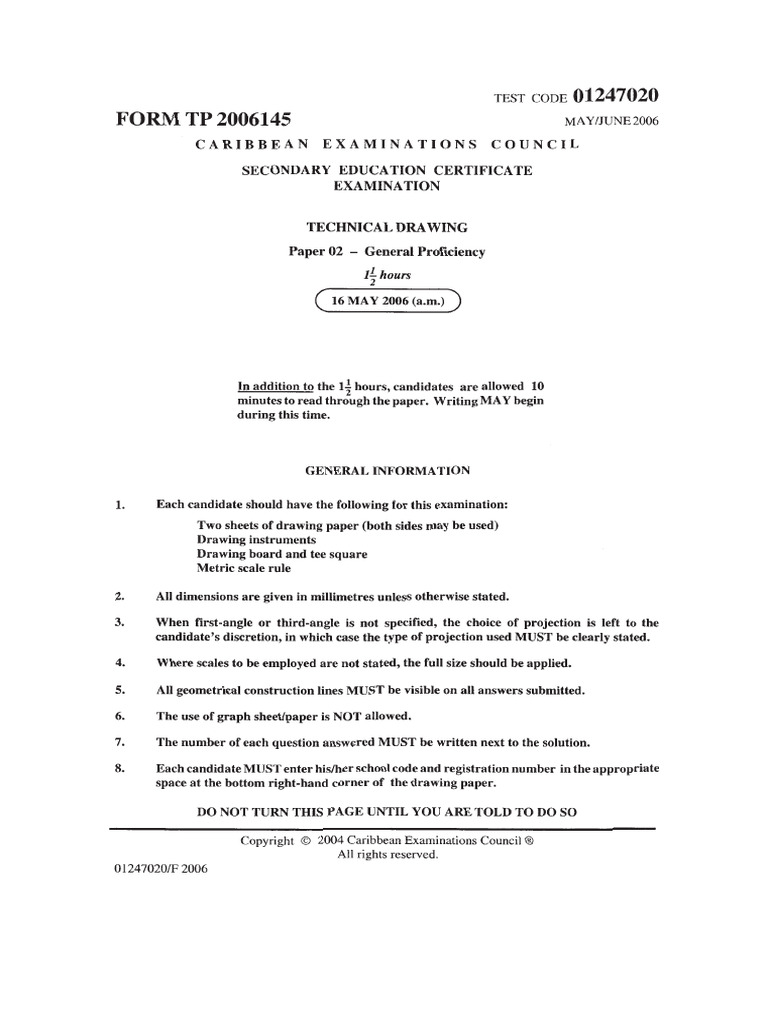 CSEC Technical Drawing June 2006 P2 | PDF | Analytic Geometry | Mathematics