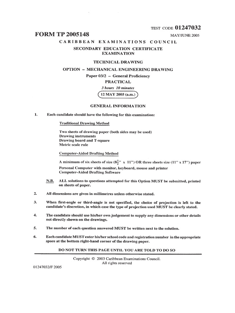 CSEC Technical Drawing June 2005 P032 | PDF | Screw | Manufactured Goods