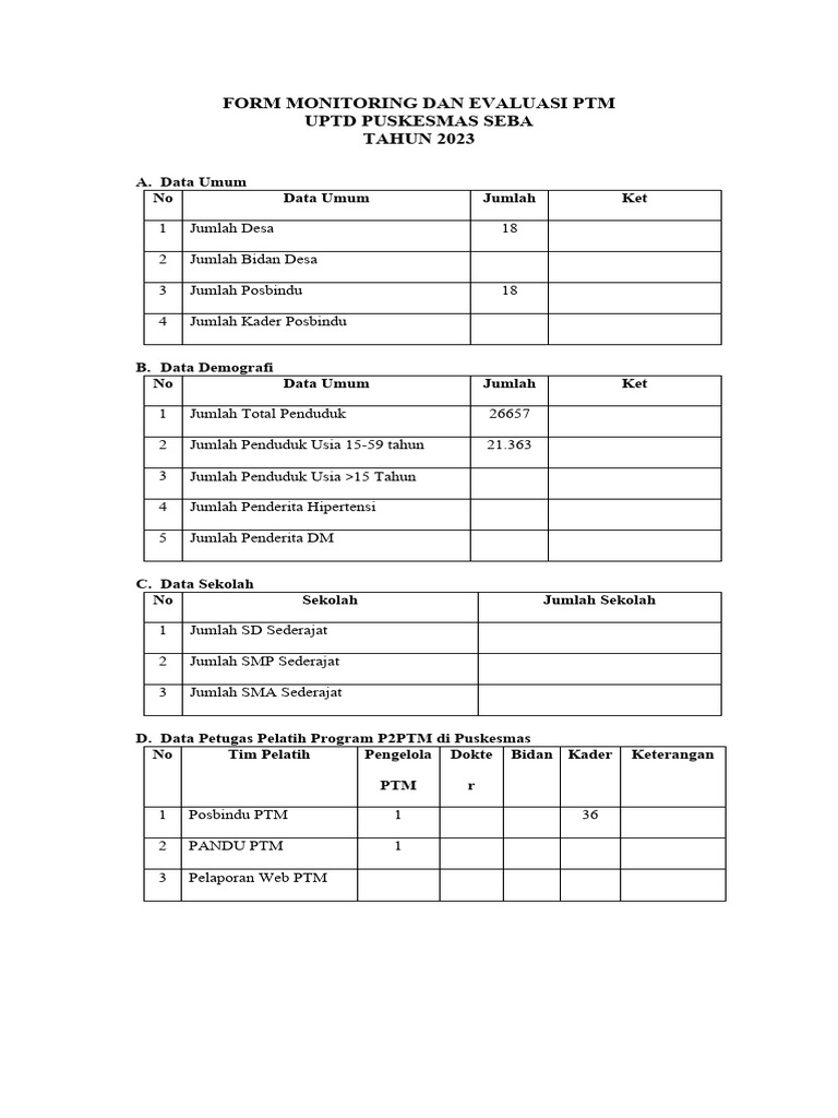 Form Monitoring Dan Evaluasi PTM | PDF