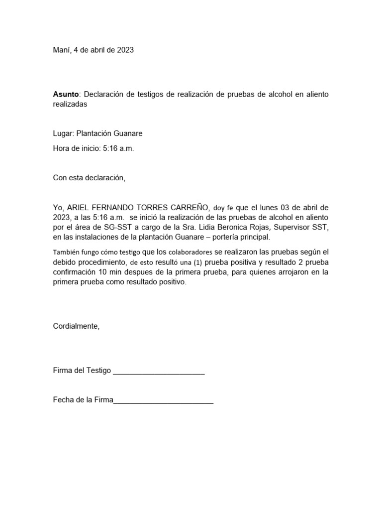 Carta de Testigo | PDF