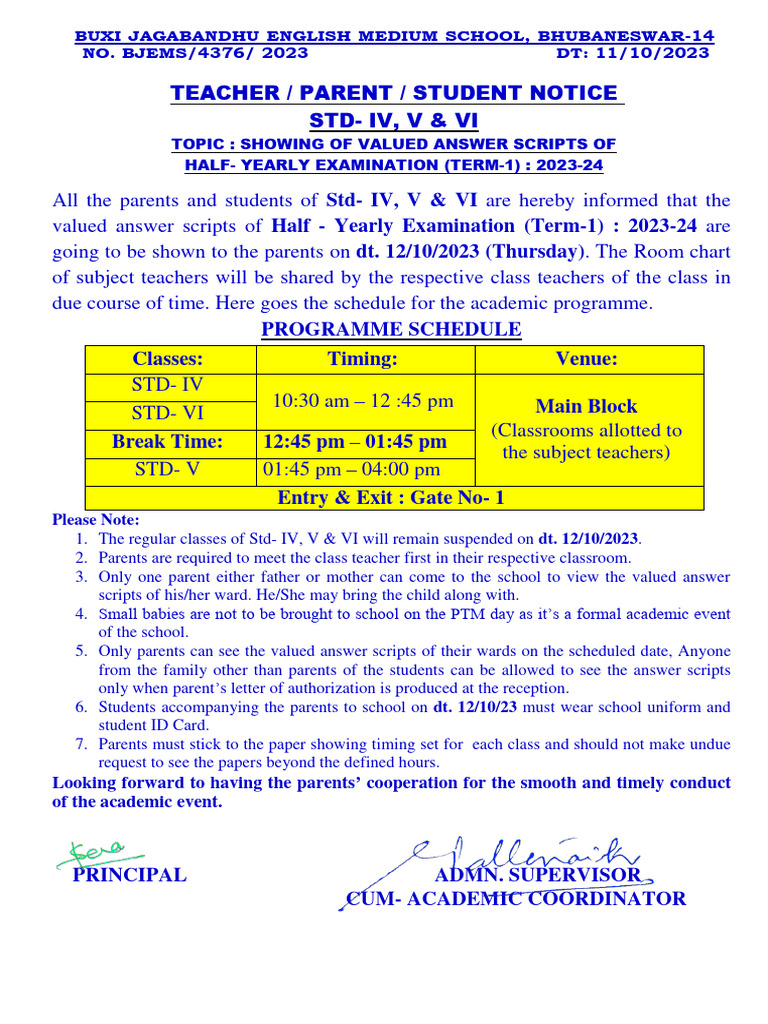 Student Parent Notice (STD - 4-6) | PDF