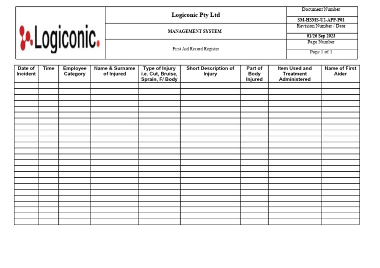 First Aid Dressing Register | PDF