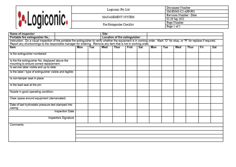 Fire Extinguisher Checklist | PDF