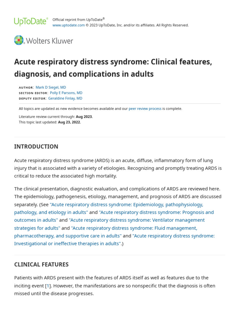 Acute Respiratory Distress Syndrome - Clinical Features, Diagnosis, and ...