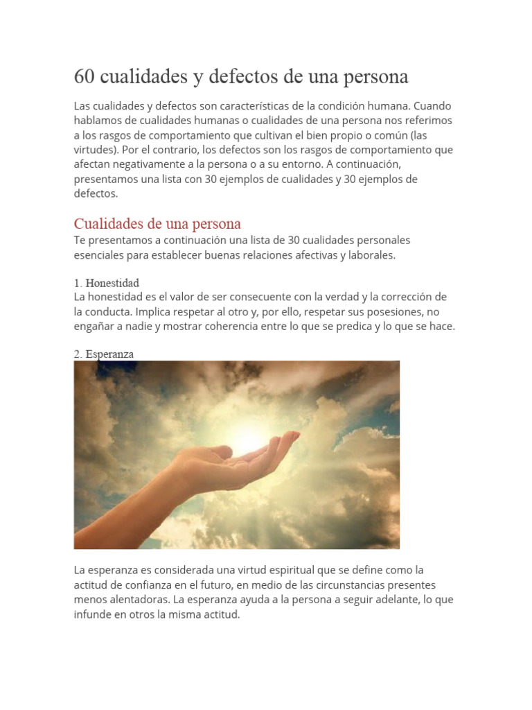 60 Cualidades y Defectos de Una Persona | PDF