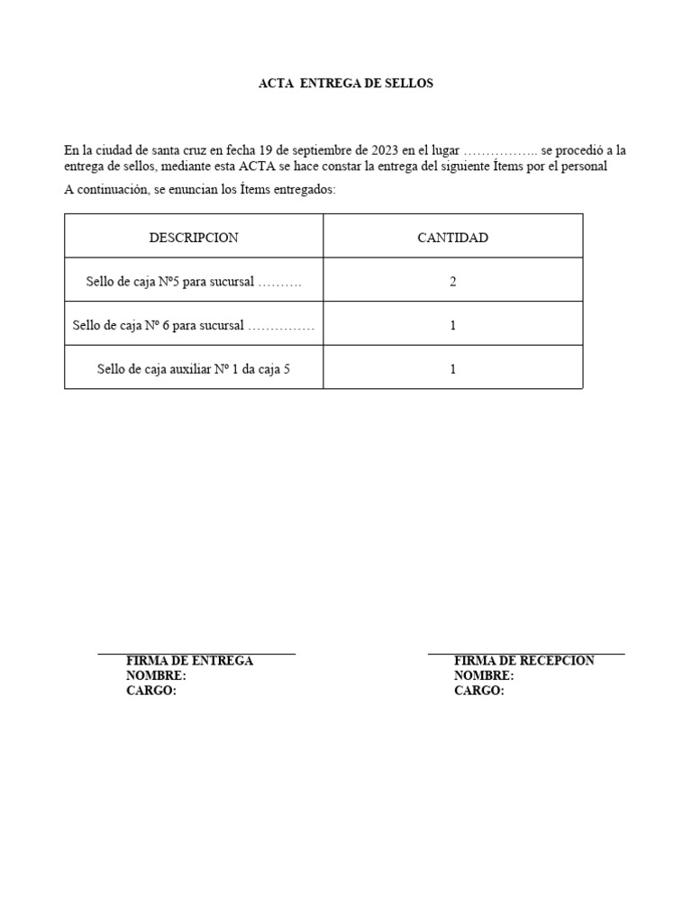 Acta de Entrega Sellos | PDF