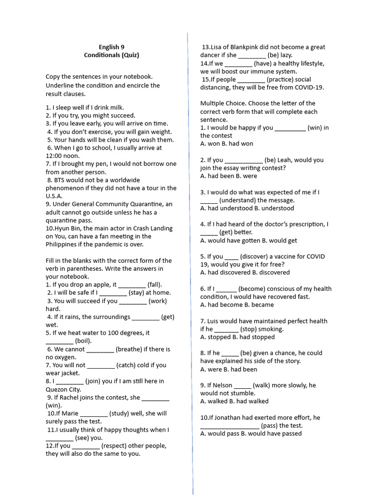Condition and Result Clauses Excercise | PDF