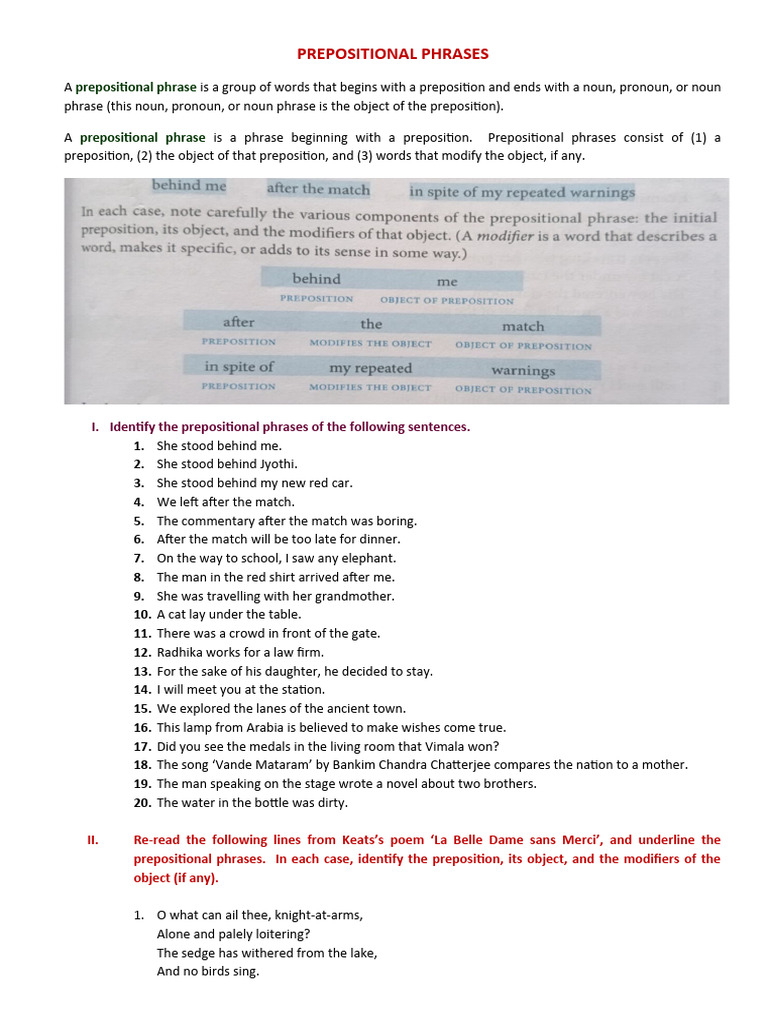 3rd Sem English Prepositional Phrases | PDF | English Grammar ...