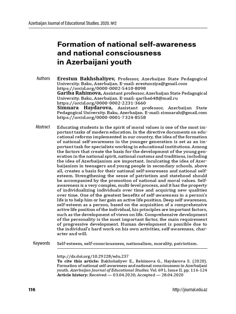 Azrbaycanli GNCLRD Milli Ozunudrk V | PDF | Self Awareness | Psychological Theories