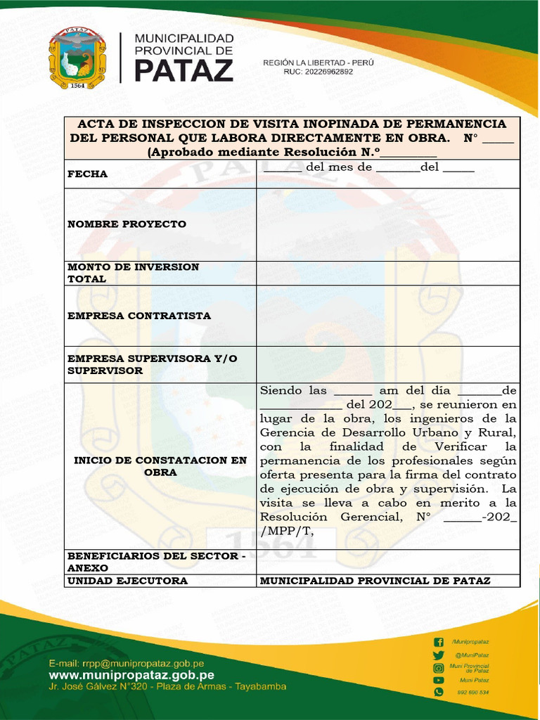 Acta de Visita A Obra | PDF