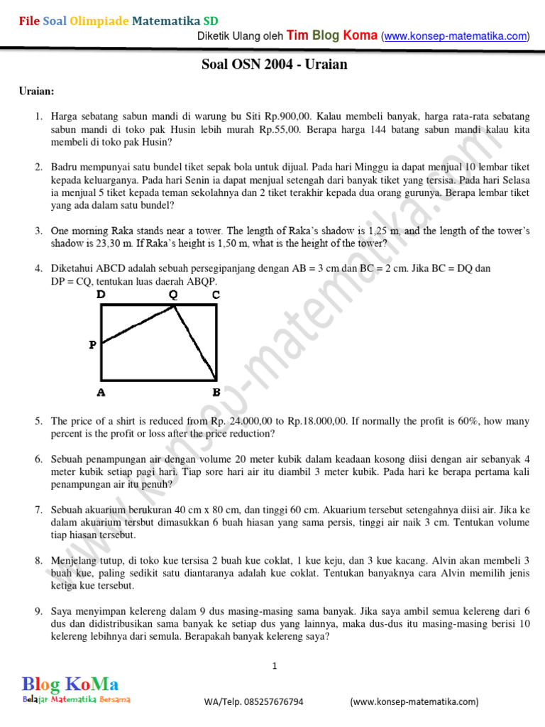 2004 Soal OSN - 2 - Uraian Matik SD | PDF