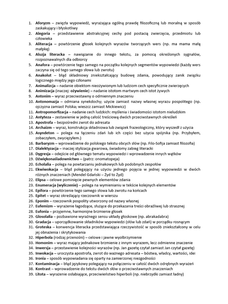 POLSKI Środki Stylistyczne | PDF