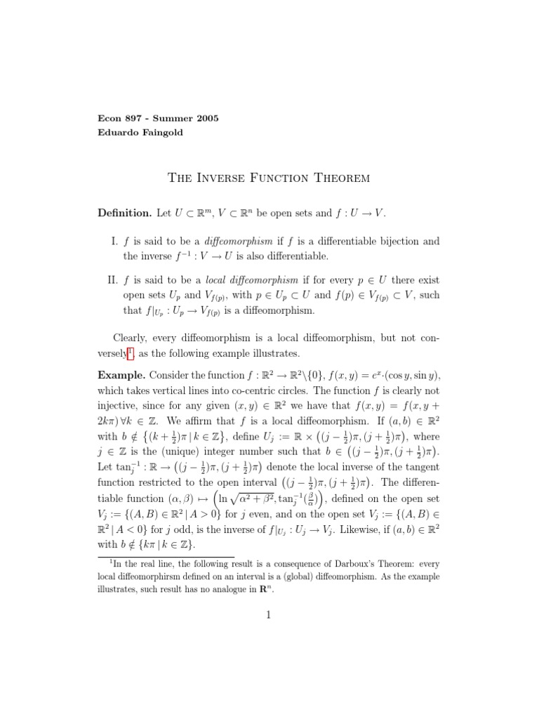 The Inverse Function Theorem Econ 897 Summer 2005 Eduardo Faingold