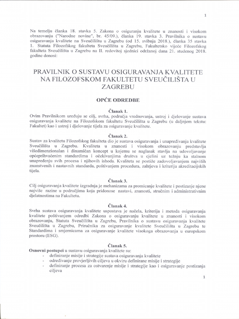 Pravilnik o Sustavu Osiguravanja Kvalitete | PDF