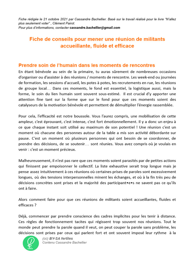 Conseils pour des réunions militantes efficaces | PDF
