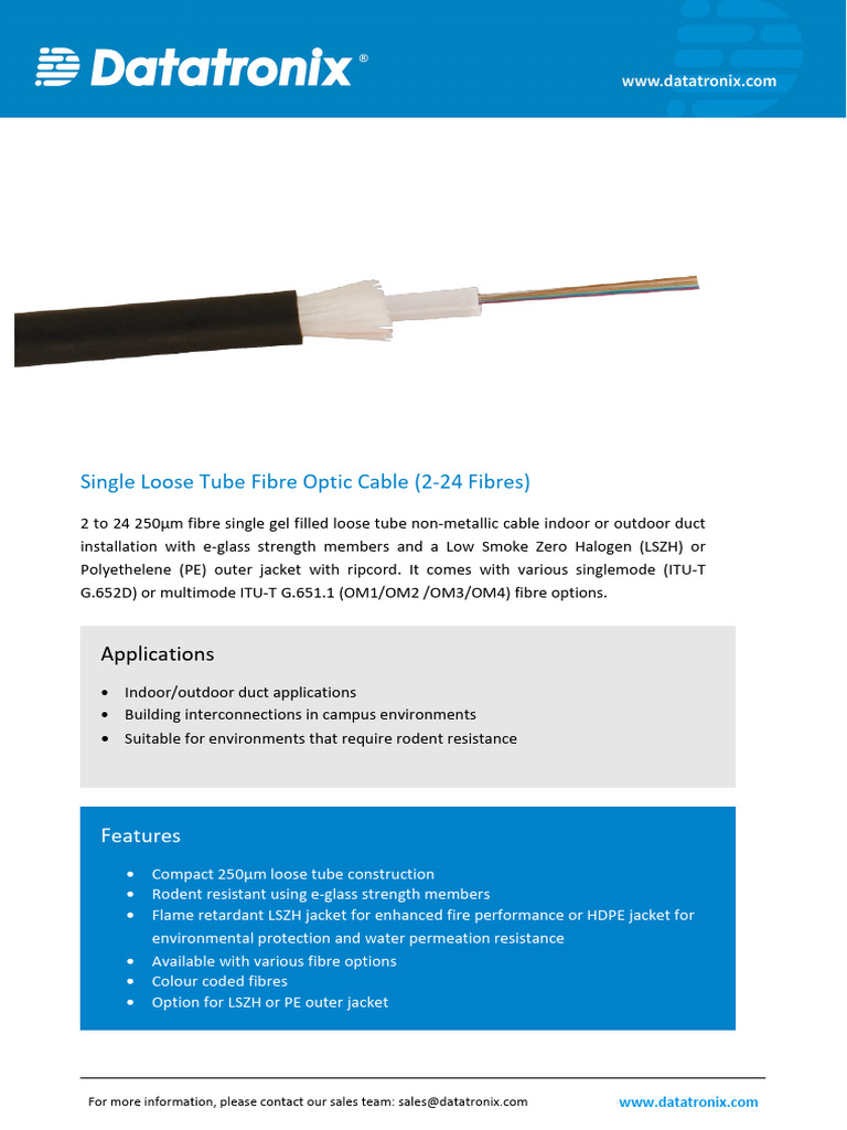 DT Single Loose Tube Fibre Optic Cable 2 24 Fibres Rev.1.0.5 | PDF ...