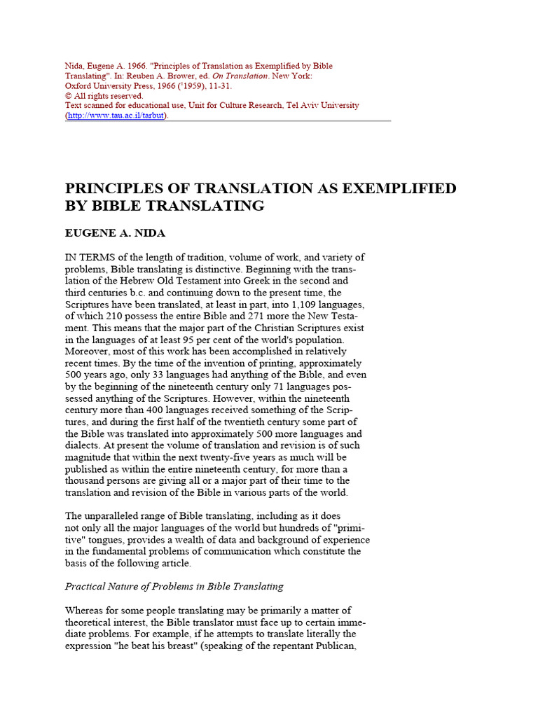 Principles of Translation - Eugene Nida | PDF