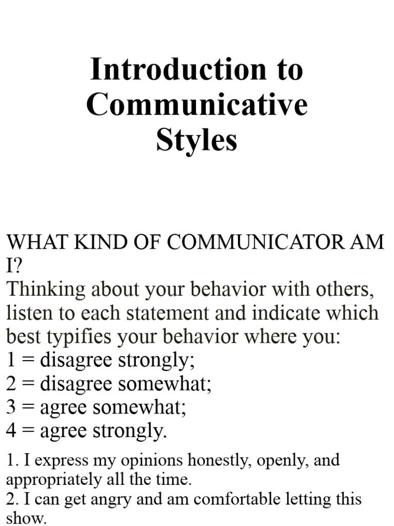 Introduction To Communicative Styles DAY 1 | PDF | Communication | Slang