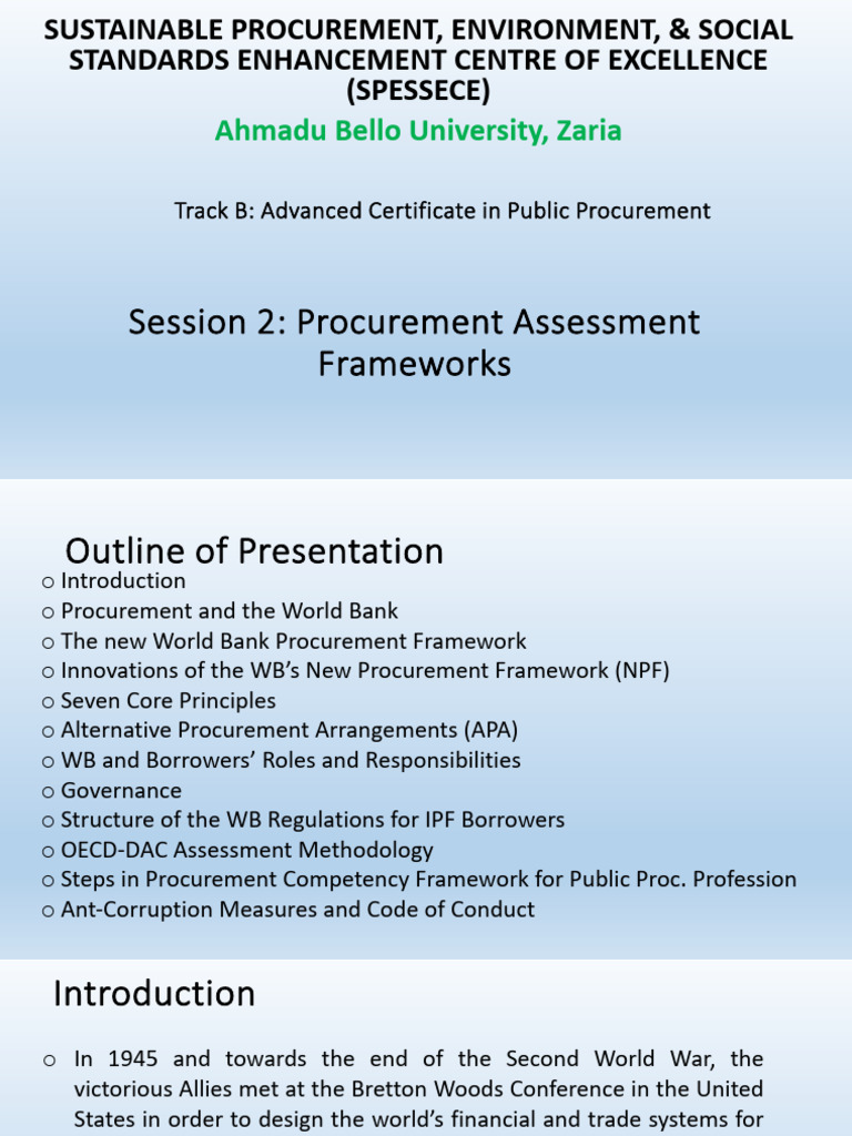 SPESSECE ACPM Session 2 Procurement Assessment Frameworks M Abubakar | PDF
