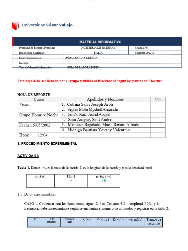 Guia Laboratorio Sesion 6 | PDF | Olas | Longitud de onda