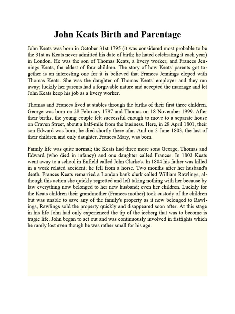 Final Monograph John Keats | PDF | John Keats | Poetry