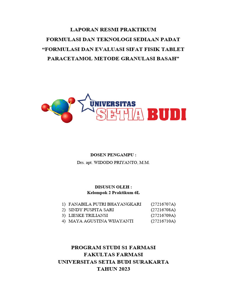 Laporan Resmi Praktikum FTSP Kelompok 3 Pembuatan Tablet | PDF ...