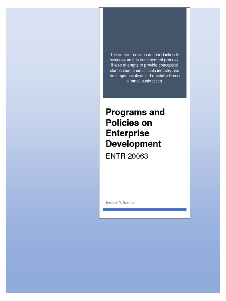 Entr 20063 Programs and Policies On Enterprise Development | PDF | Entrepreneurship ...