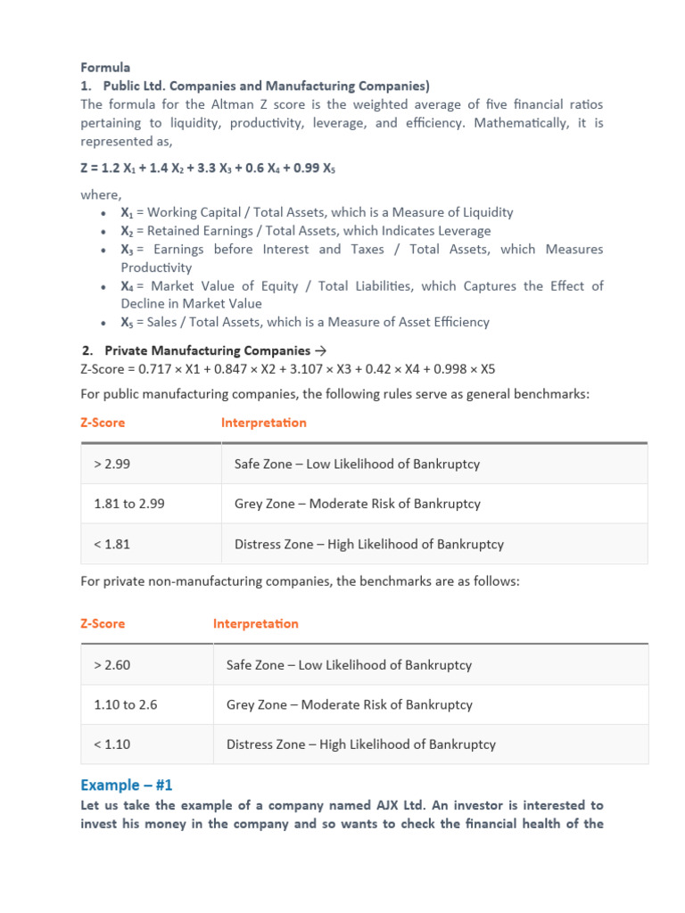 Altmans Z Score Model | PDF | Leverage (Finance) | Market (Economics)
