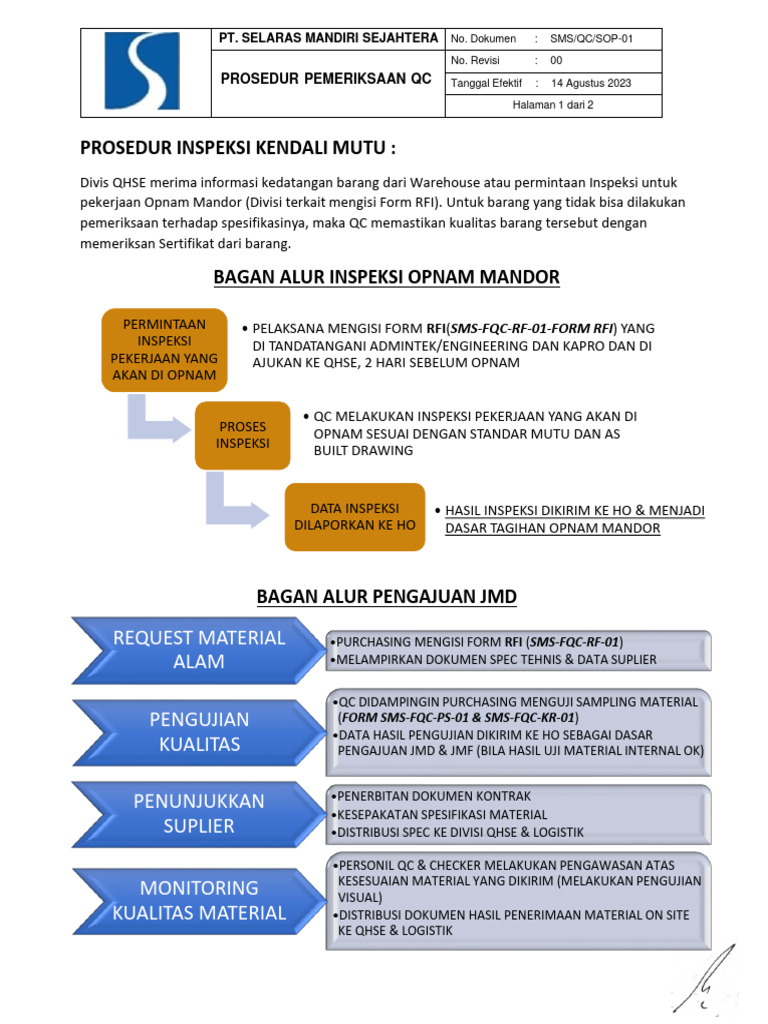 Prosedur Inspeksi Kendali Mutu (Qhse) | PDF