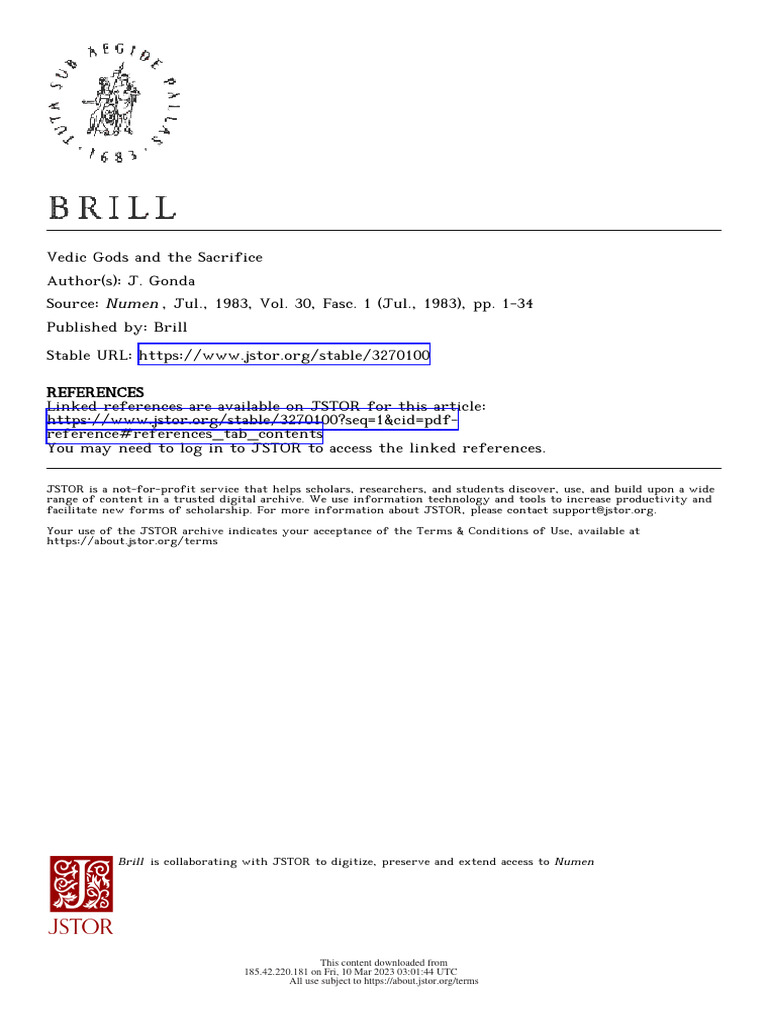 Vedic Gods and The Sacrifice (Jan Gonda) | PDF | Vedas | Sacrifice