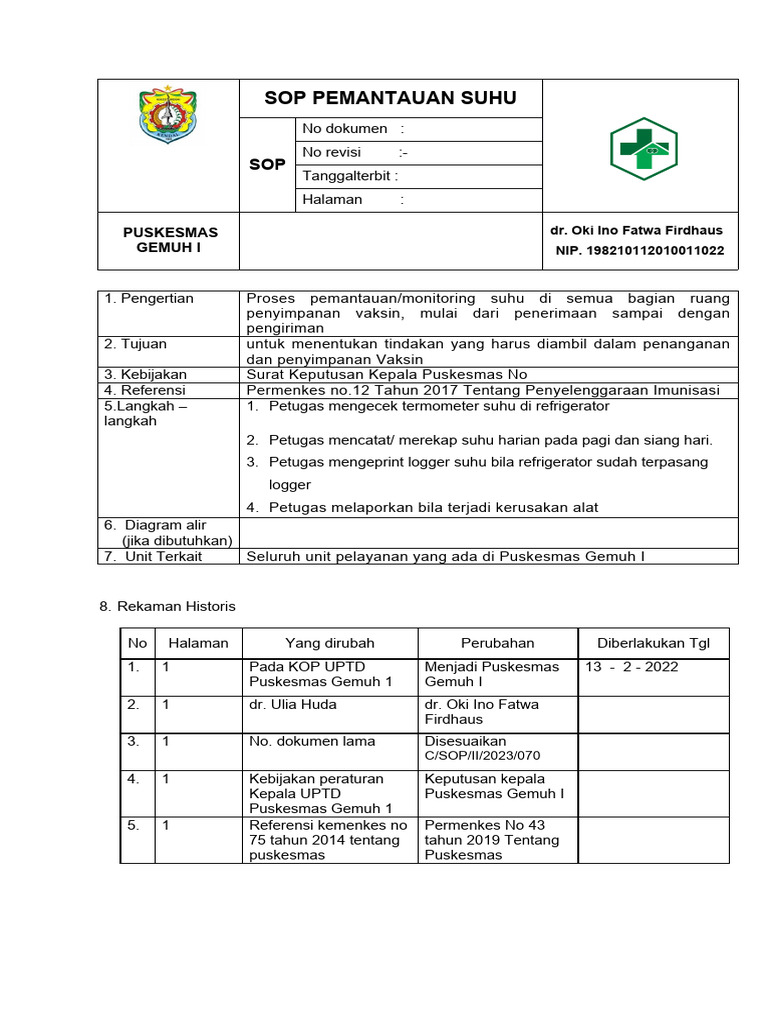 Sop Pemantauan Suhu | PDF