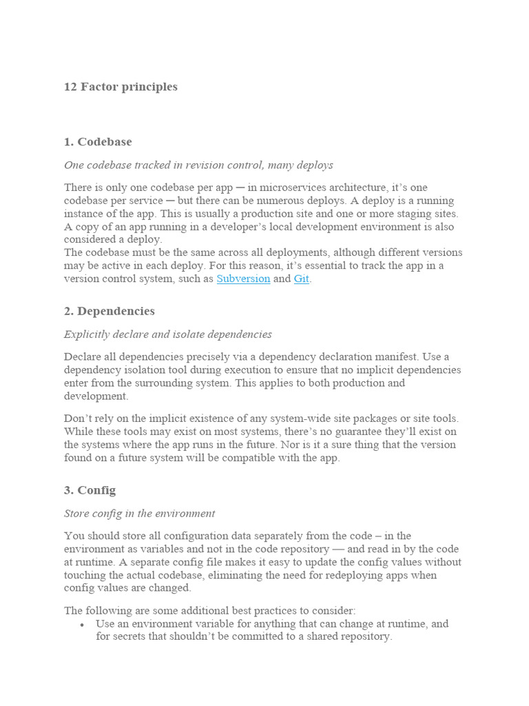 12 Factor Principles | PDF | Version Control | Software Industry