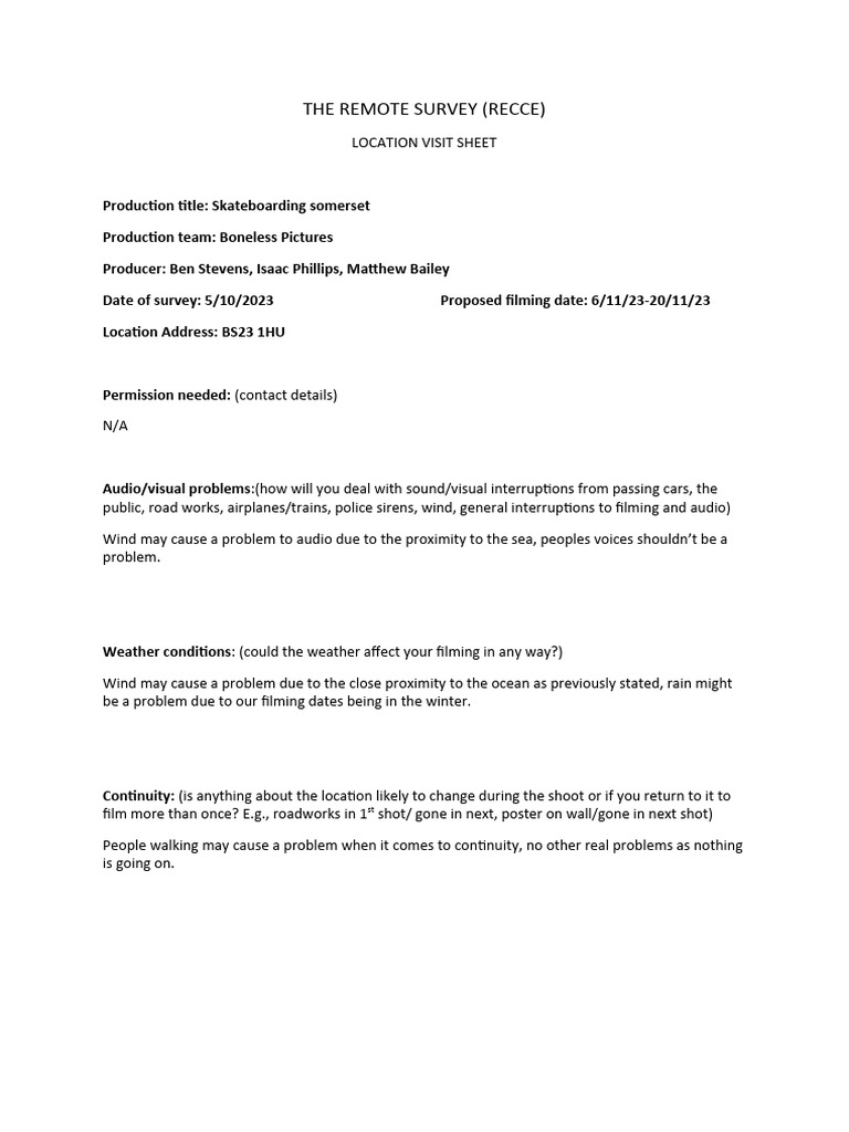 recce location template 1 | PDF