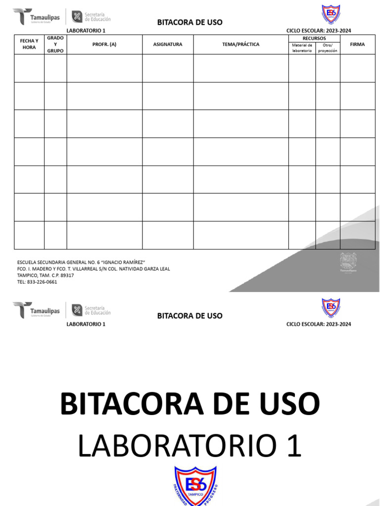 bitacora de uso de laboratorio | PDF