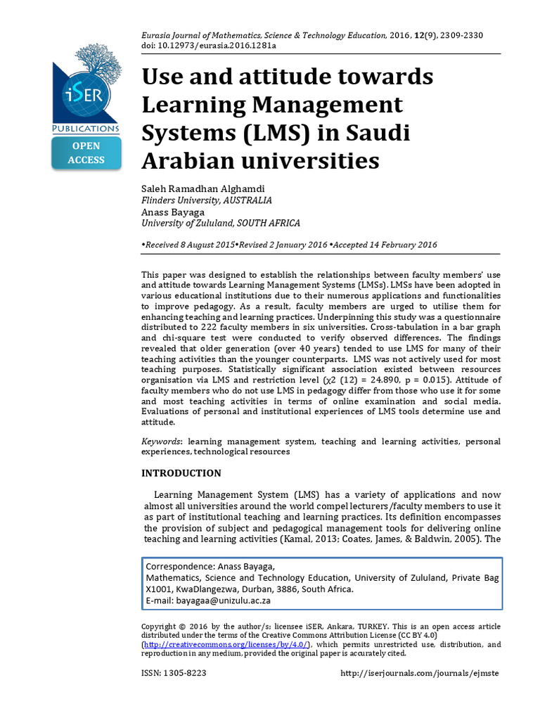 Use and Attitude Towards Learning Management Systems Lms in Saudi Arabian Universities 4603 ...