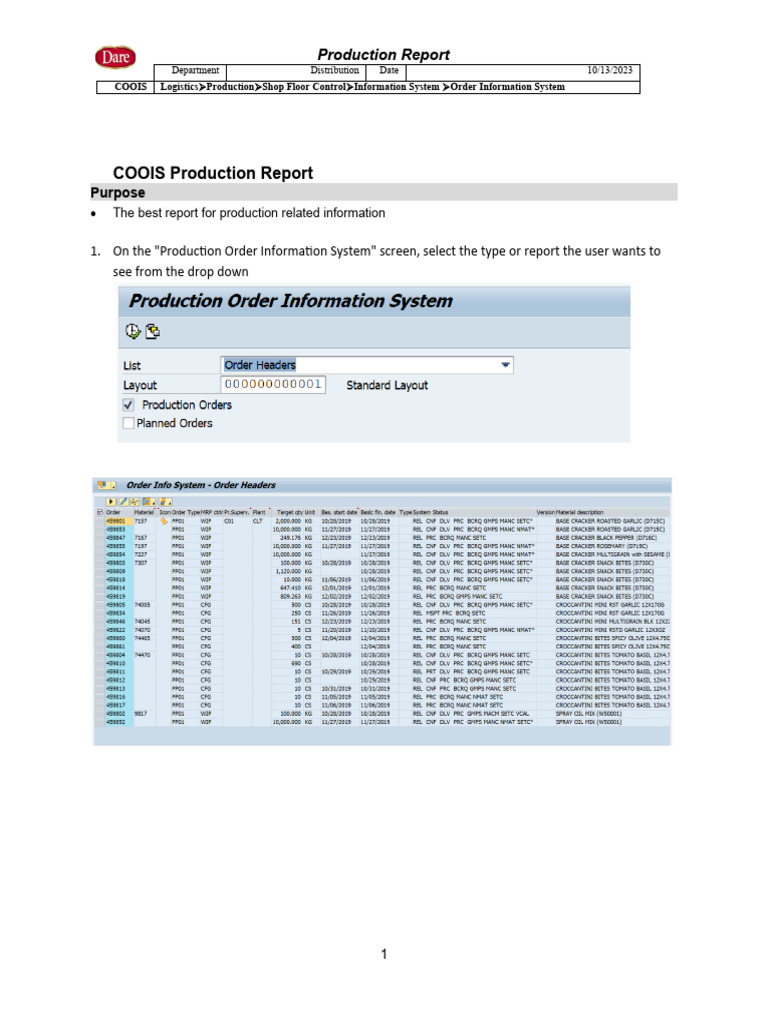 COOIS Production Report SAP | PDF