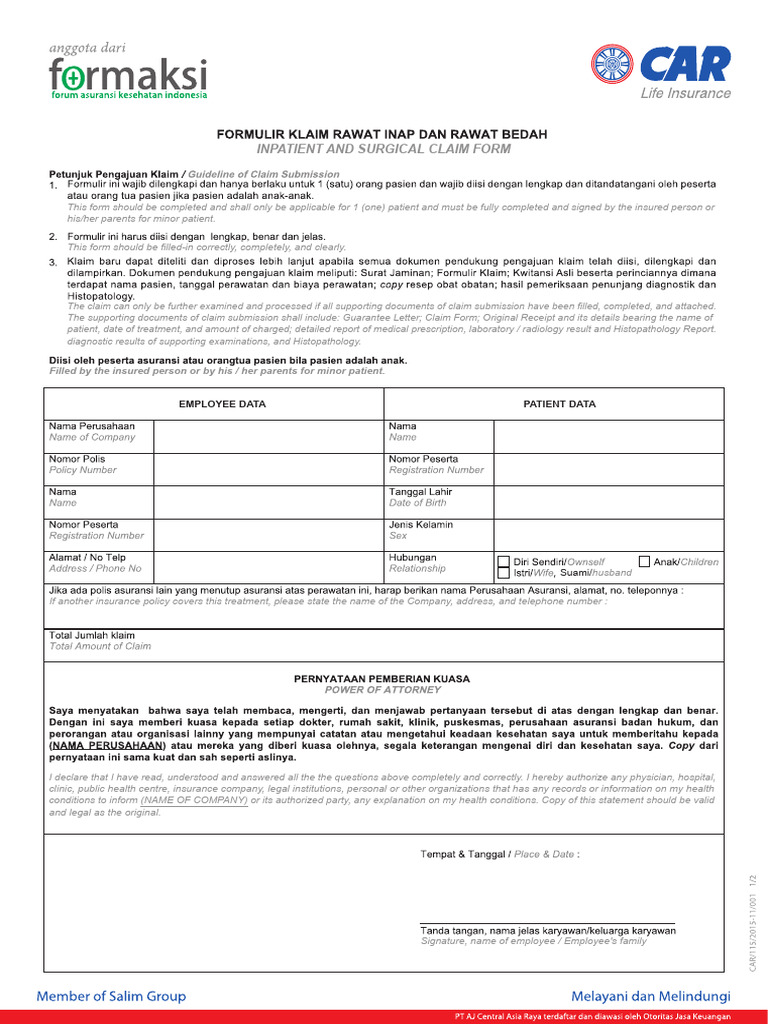 Formulir Klaim Rawat Inap Download Free Pdf Patient Medical Diagnosis