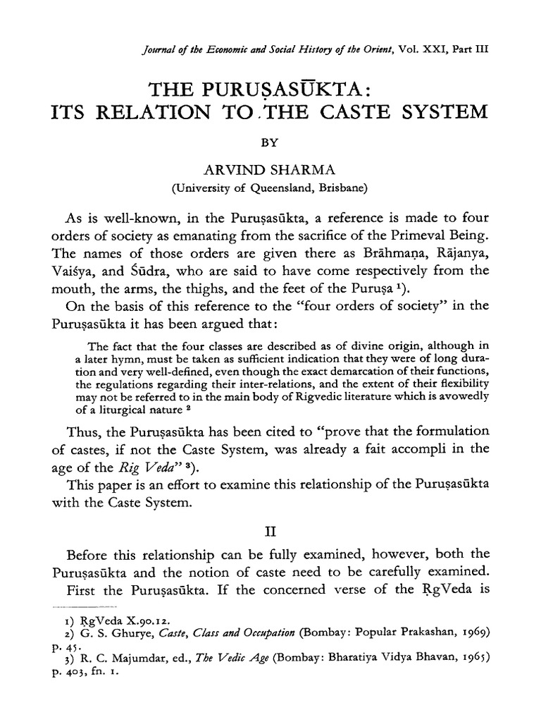 The Purusha-sukta - Its Relation to the Caste System | PDF