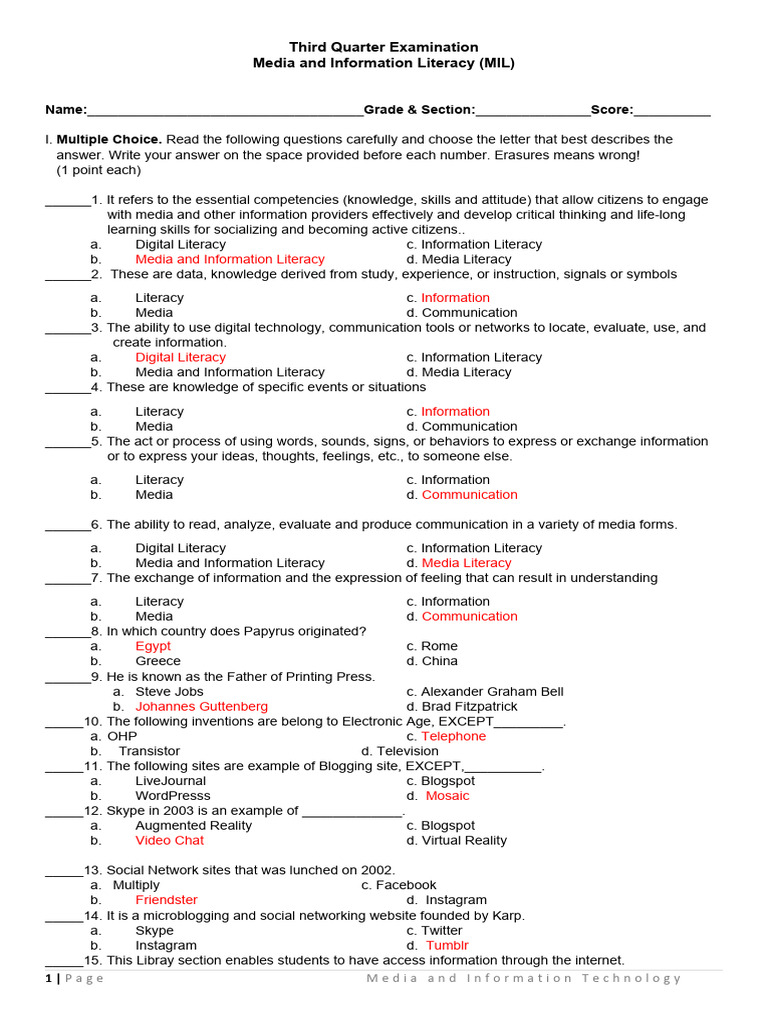 MIL Exam | PDF | Information Literacy | Information