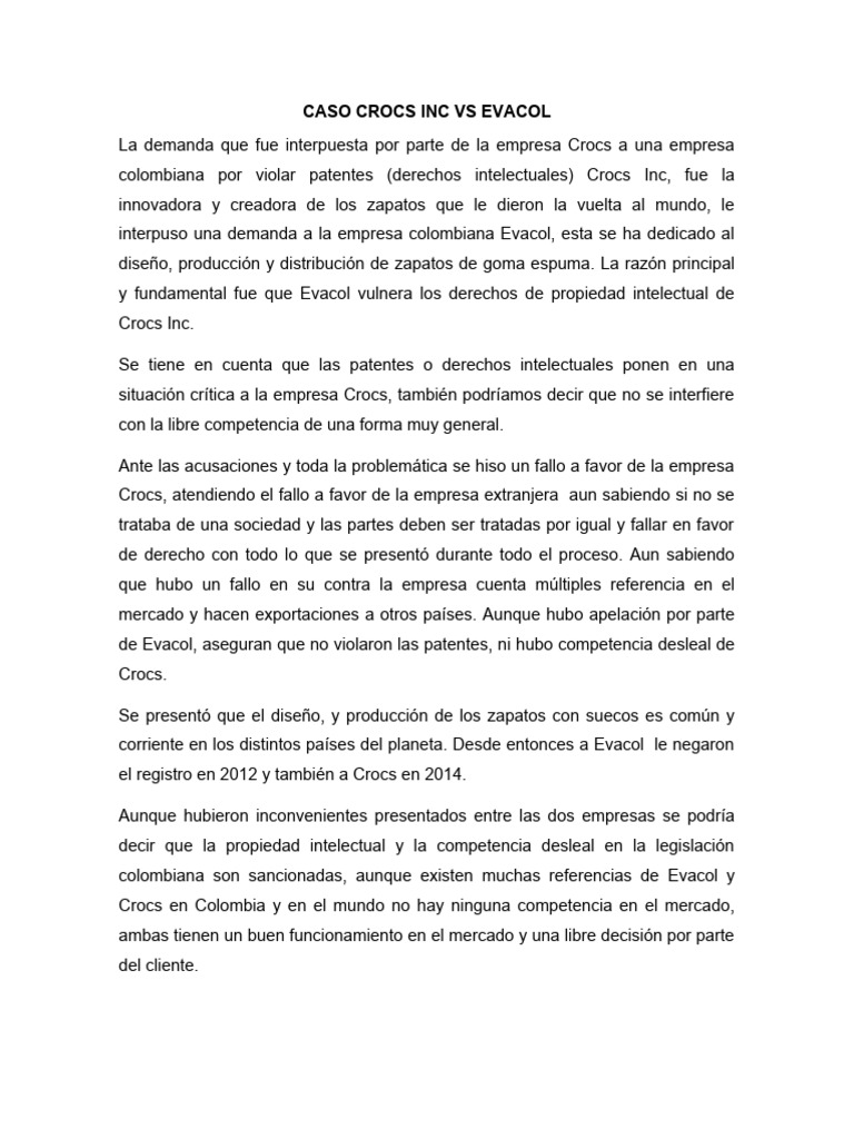 Caso Crocs Inc VS Evacol | PDF