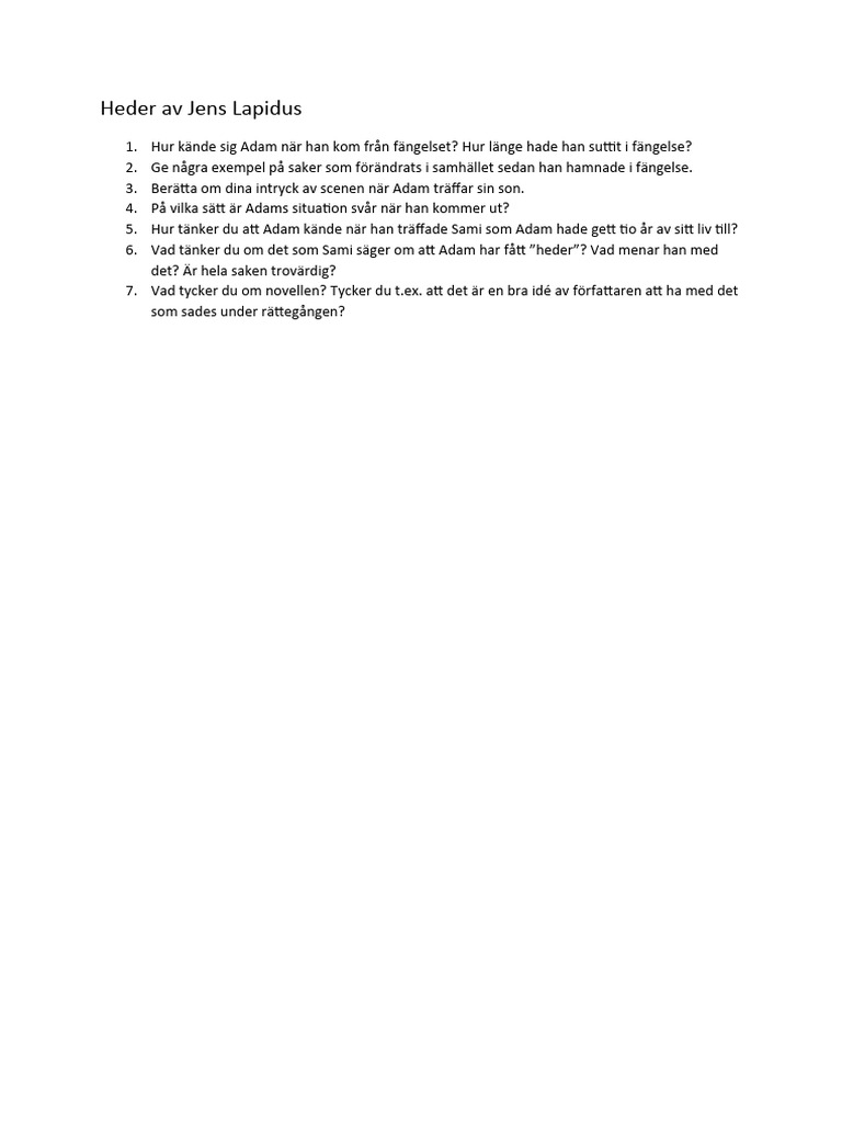 Heder - Frågor | PDF