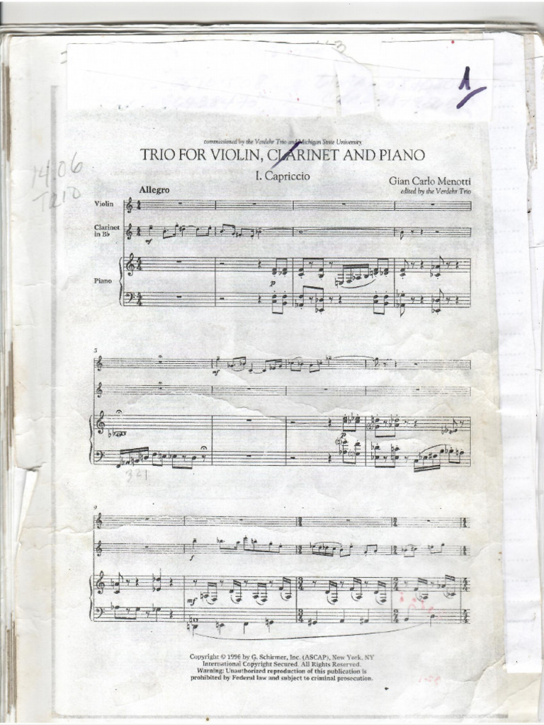 Trio For Violin, Clarinet and Piano I | PDF