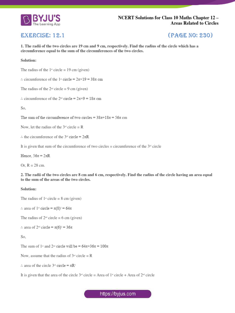 NCERT Solutions For Class 10 Maths Chapter 12 Areas Related To Circles ...