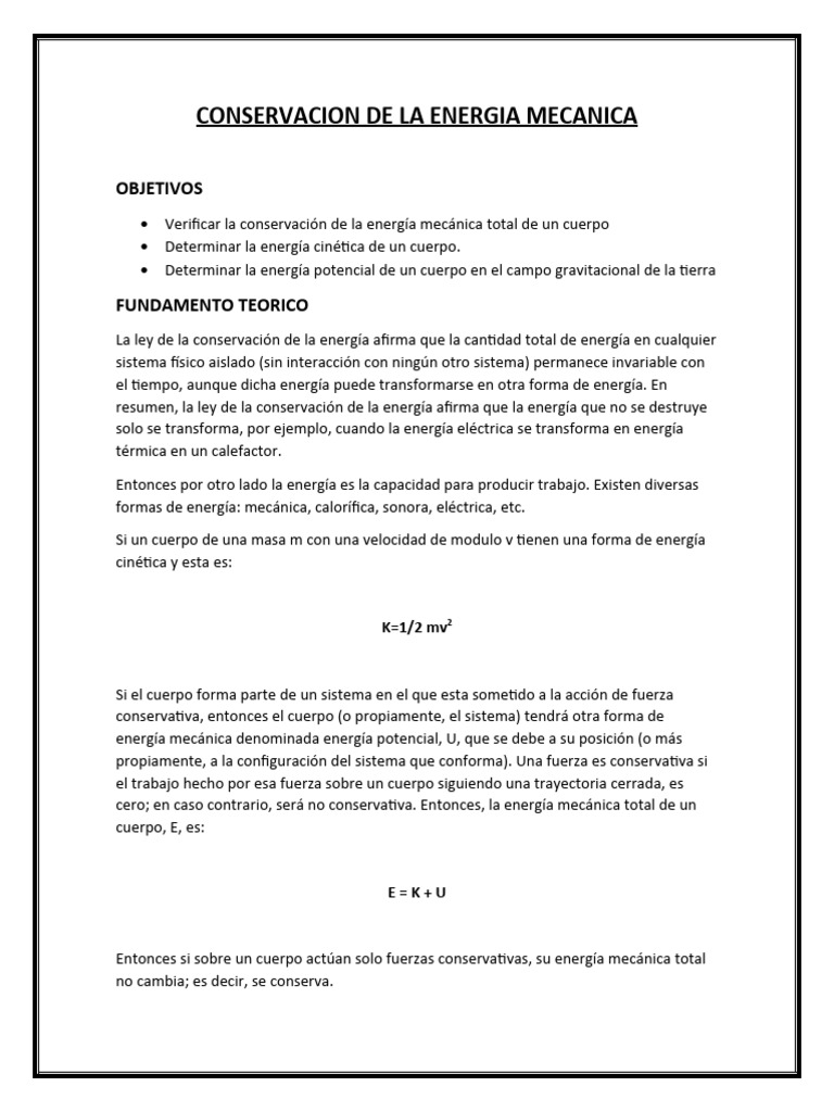 Conservacion de La Energia Mecanica | PDF | Fuerza | Mecanica clasica
