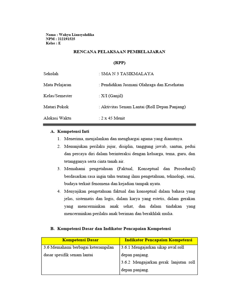 RPP SENAM ROLL DEPAN PANJANG WAHYU Fiks Banget | PDF